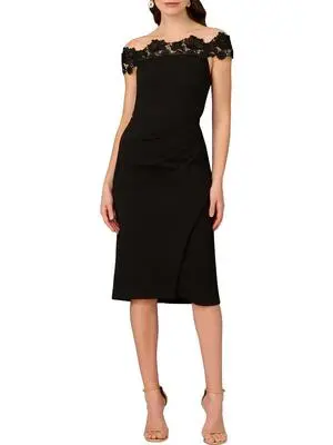 Aidan Mattox Lace Off-the-shoulder Crepe Dress - Black