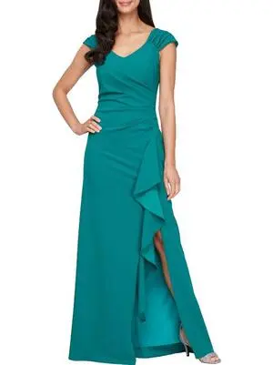 ALEX EVENINGS Ruffle Ruched Gown