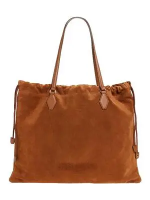 JIMMY CHOO Large Drawstring Leather Tote - Tan/ Light Gold