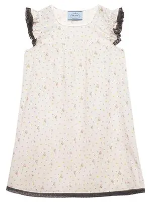 Prada Floral Print Cotton Batiste Mini-dress - White