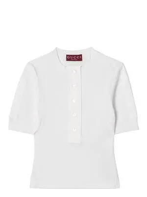 Gucci Poplin-trimmed Ribbed Stretch-cotton Top - White