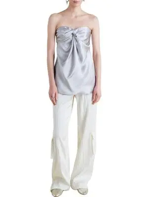 Marina Moscone Crinkled Satin Cargo Trouser - Ivory