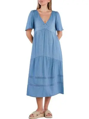 BILLY T Cotton Blend Chambray Midi Dress - Vintage Denim