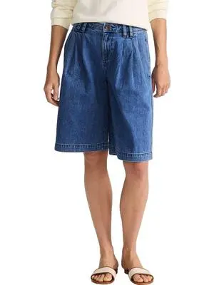LANDS' END Lightweight Denim Pleated Slouchy Shorts Canal Blue Wash
