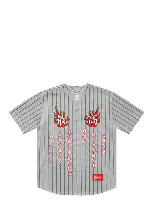 Supreme Tiger Embroidered Baseball Jersey 'pinstripe - Grey