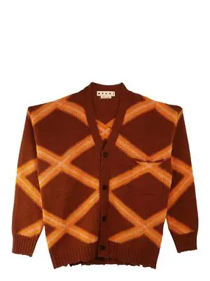 Marni Intarsia Argyle Cardigan - Brown