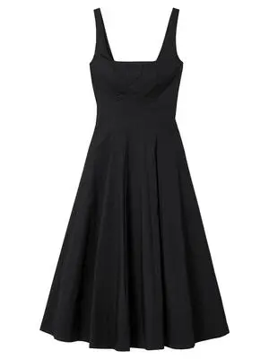Staud Wells Pleated Cotton-blend Poplin Midi Dress - Black