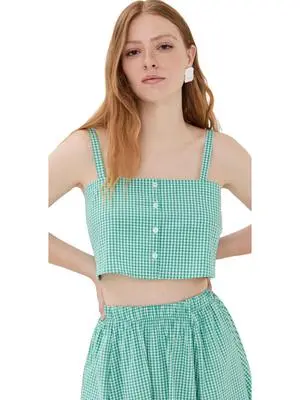 LE BOP Cropped Checkered Top - Green Gingham