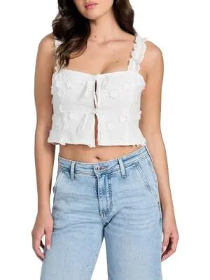Guess Floral Embroidered Tie-front Crop Top - White