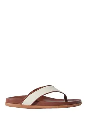 ANCIENT GREEK SANDALS Charys Leather-Trimmed Canvas Flip Flops Brown