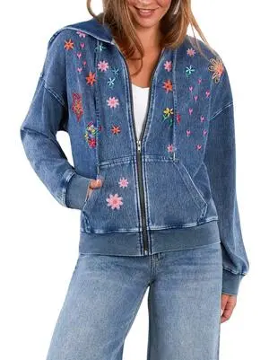 BILLY T Sketchbook Embroidered Zip-up Hoodie - Forever Blue