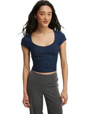 COTTON ON Hold Me Short Sleeve Top Mon Polka Dot Oxford Blue