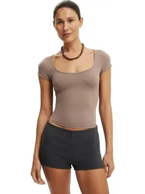 COTTON ON Hold Me Short Sleeve Top Washed Mocha