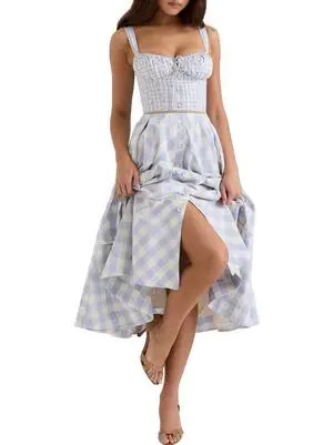 House Of Cb Chiarina Gingham Midi Sundress - Gingham Zen Blue
