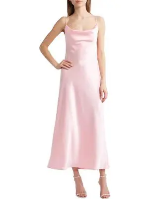 Lulus Satin Cocktail Dress With Floral Open Back - Pink