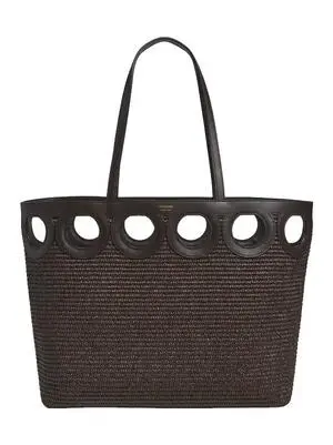 FERRAGAMO Medium Gancini Frame Raffia And Leather Tote Moro/ Testa Di Moro