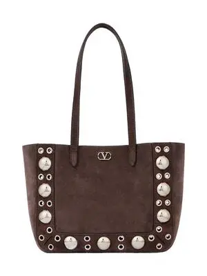 Valentino Garavani Nellcôte Small Embellished Suede Shopper - Brown