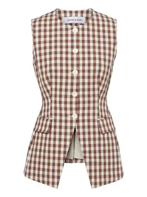 Veronica Beard Lois Gingham Seersucker Top - Neutrals