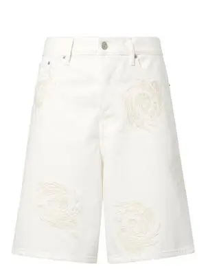 Dries Van Noten Embroidered Denim Bermuda Shorts - White