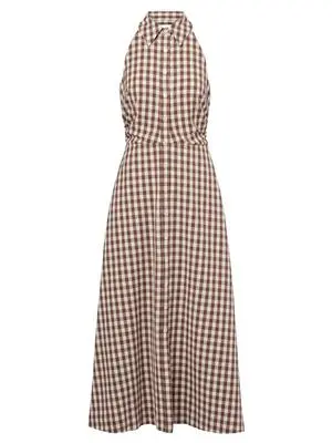 Veronica Beard Mackey Gingham Seersucker Midi Dress - Neutrals