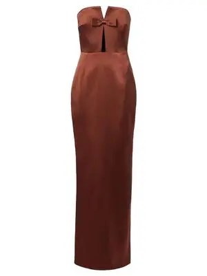 THE NEW ARRIVALS ILKYAZ OZEL Holly Bow-detail Satin Gown - Brown