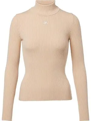 COURREGES Ribbed Knit Mockneck Sweater - Beige