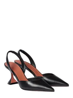Amina Muaddi Holli 70 Leather Slingback Pumps - Black