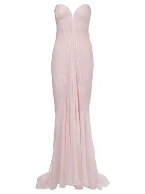 MARIA LUCIA HOHAN Meilien Pleated Silk-blend Chiffon Gown - Pink