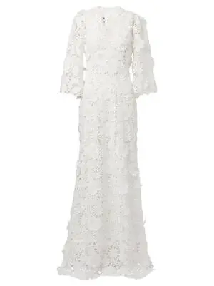 Monique Lhuillier Floral Lace Gown - White