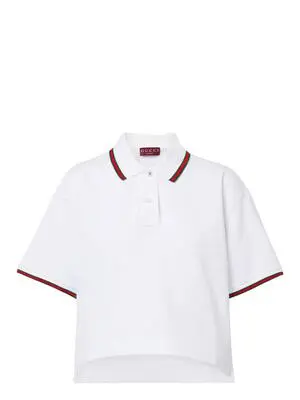 Gucci Web Stripe Cropped Polo Shirt - White