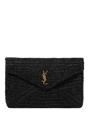 Saint Laurent Cassandre Large Raffia Pouch - Black