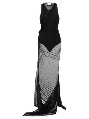 Victoria Beckham Gathered Sheer Tulle Maxi Dress - Black