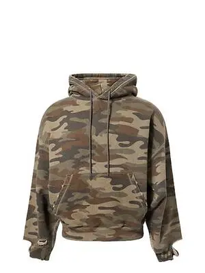 COLE BUXTON Camouflage Distressed Cotton-jersey Hoody - Camo