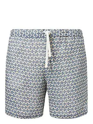 120% Lino Graphic-print Linen Bermuda Shorts - Washed-blue Print