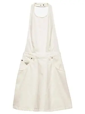 Prada Triangle-logo Open-back Denim Mini Dress - White