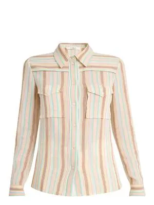 Chloé Button-Down Striped Crepon Cotton Blouse Multicolor White 1
