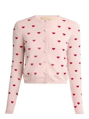 Valentino Garavani Jacquard Hearts Wool-cashmere Cardigan - Ltpink