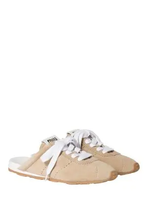Miu Miu Plume Suede Mules - Desert Beige