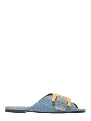 Balmain Anthem Denim Flat Sandals - Blue