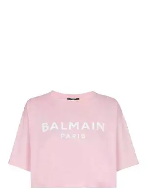 Balmain Logo-print Cropped T-shirt - Pink