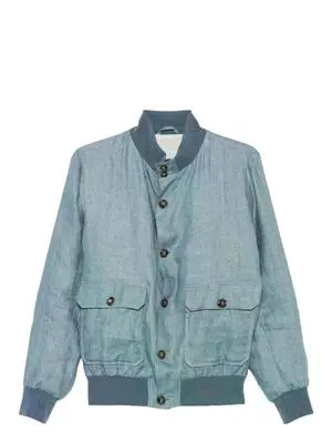 BARBA NAPOLI Linen Bomber Jacket - Blue