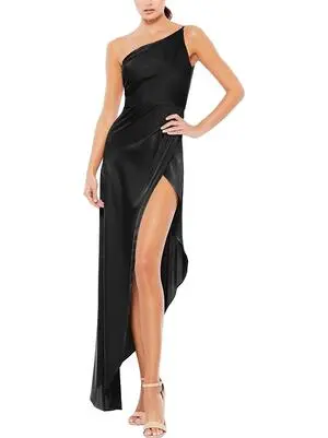 MAC DUGGAL One-Shoulder Hi-Low Charmeuse Dress