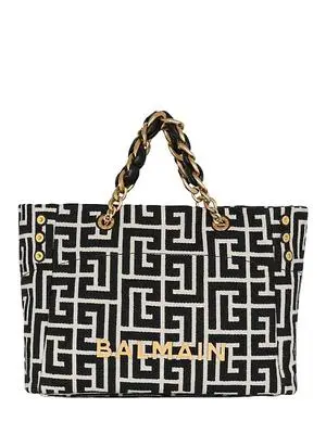 Balmain 1945 Soft Pb-monogrammed Jacquard Canvas Tote Bag - Black