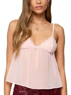 EDIKTED Dotted Chiffon Babydoll Tank Top - Light-pink