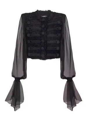 Balmain Chiffon-sleeve Tweed Jacket - Black