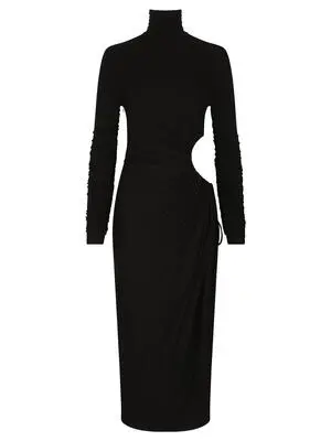 Dolce & Gabbana High-necked Jersey Calf-length Dress With Cut-out - Black