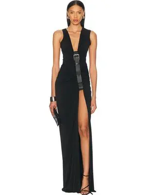 SID NEIGUM Gathered Belted Maxi Dress - Black