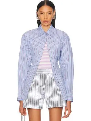 Rabanne Button Up Shirt - Stripes Blue  Brown  & White