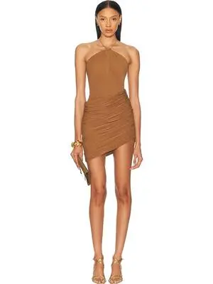 Ronny Kobo Delphine Halterneck Mini Dress - Tobacco