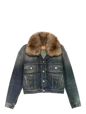 Balenciaga Faux-fur Collar Denim Jacket - Blue